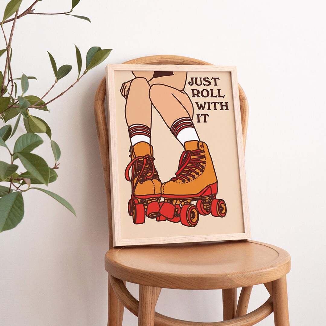 Retro 80s Wall Print Groovy 70s Bar Club Wall Decor Roller Skates ...