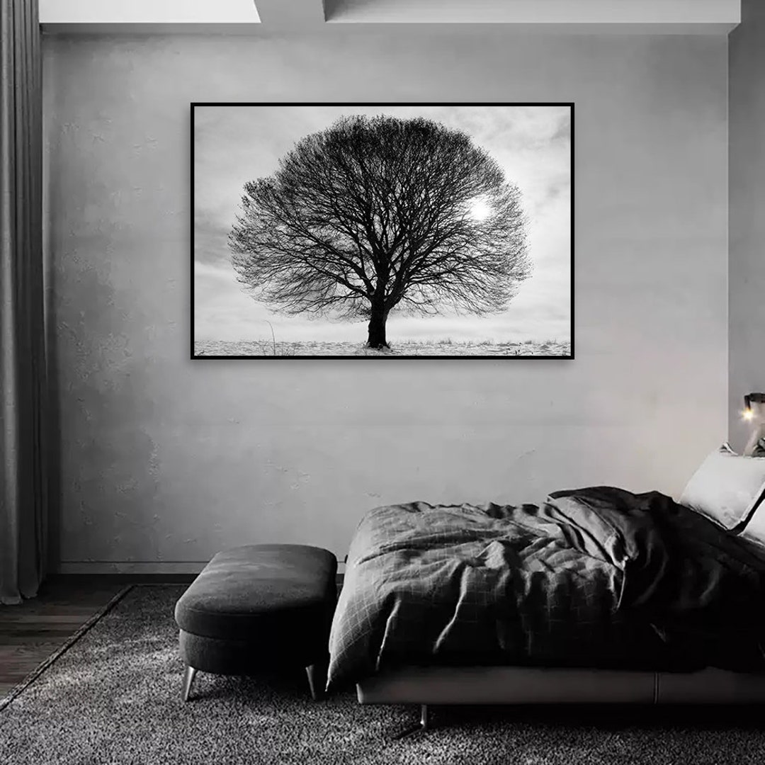 Black and White Tree Canvas Poster Inspirational Picture Art Painting ...