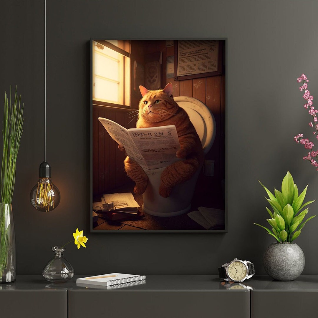 Funny Kawaii Fat Cat Toilet Newspaper Aesthetics Poste Posters for ...