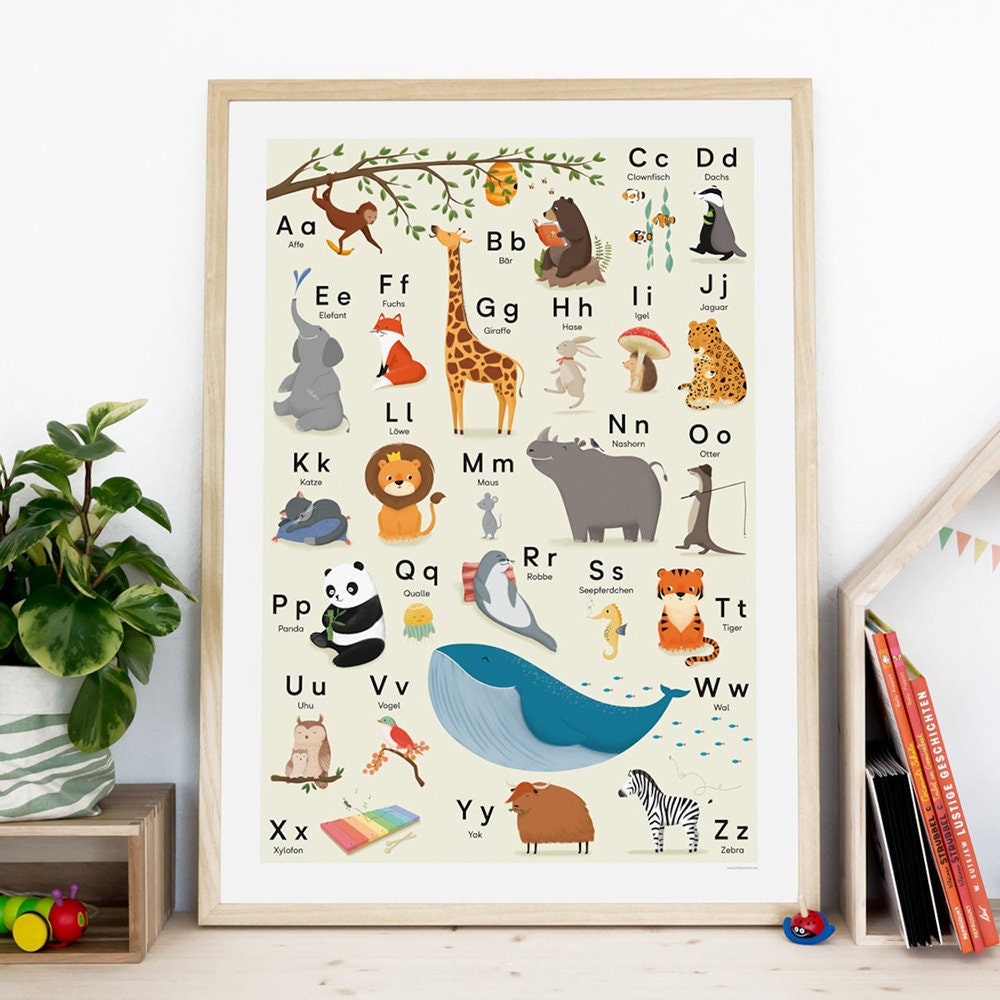 Animal Alphabet Nursery Wall Educate Poster Painting Pinyin English ...