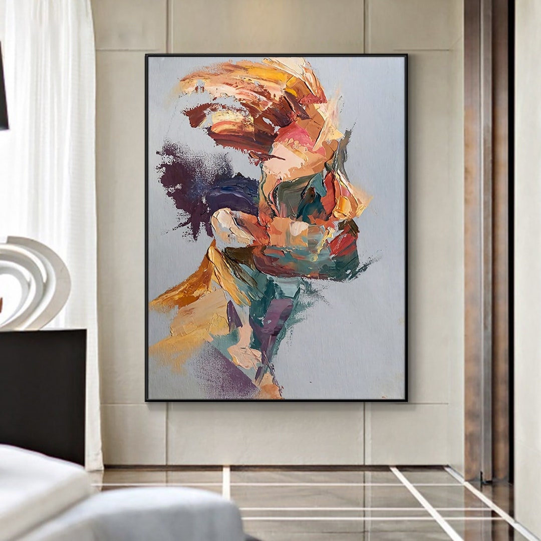 Handmade Abstract Man Portrait Oil Painting on Canvas Modern Abstract ...