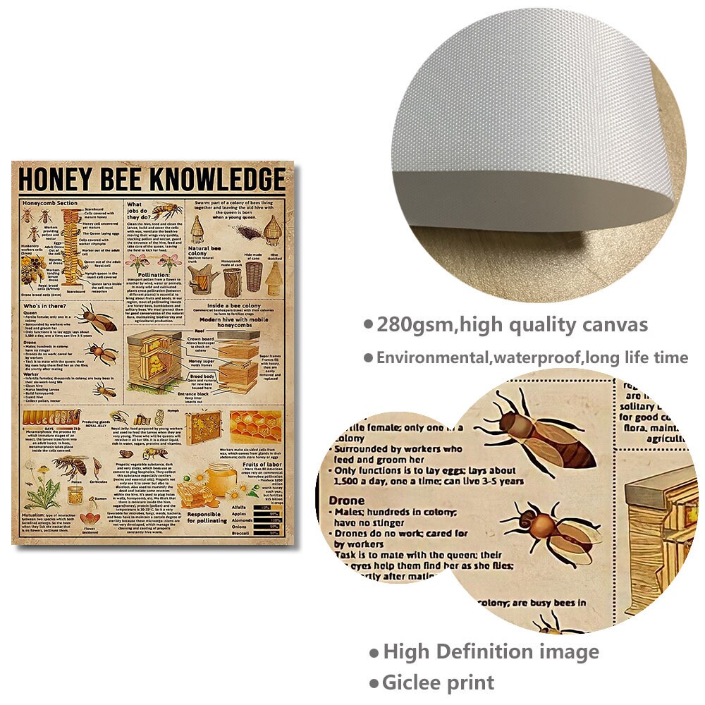 Honey Bee Knowledge Vertical Poster Bee Lover Gift Bee Collection ...