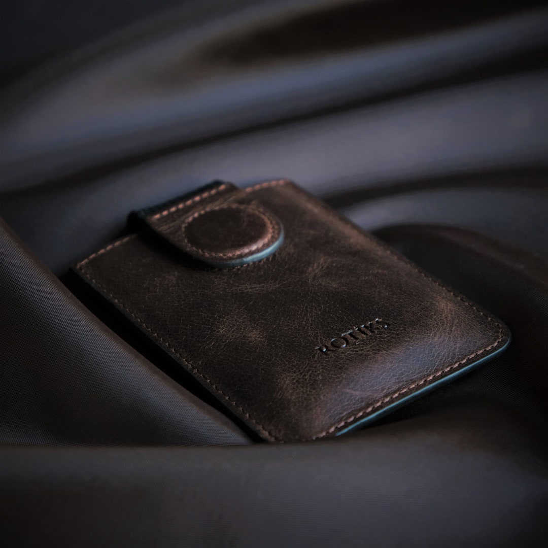 Full Grain Leather Card Holder – Personalized Slim Wallet With Magnetic ...