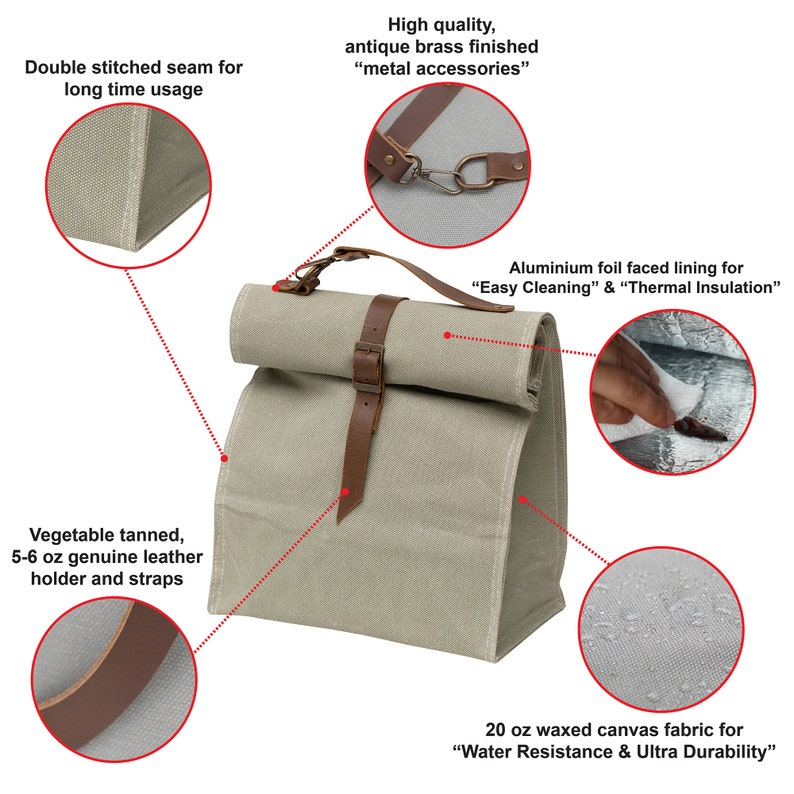 Lunch Box, Lunch Bag, Wax Canvas Lunch Box, Insulated, Large Capacity ...