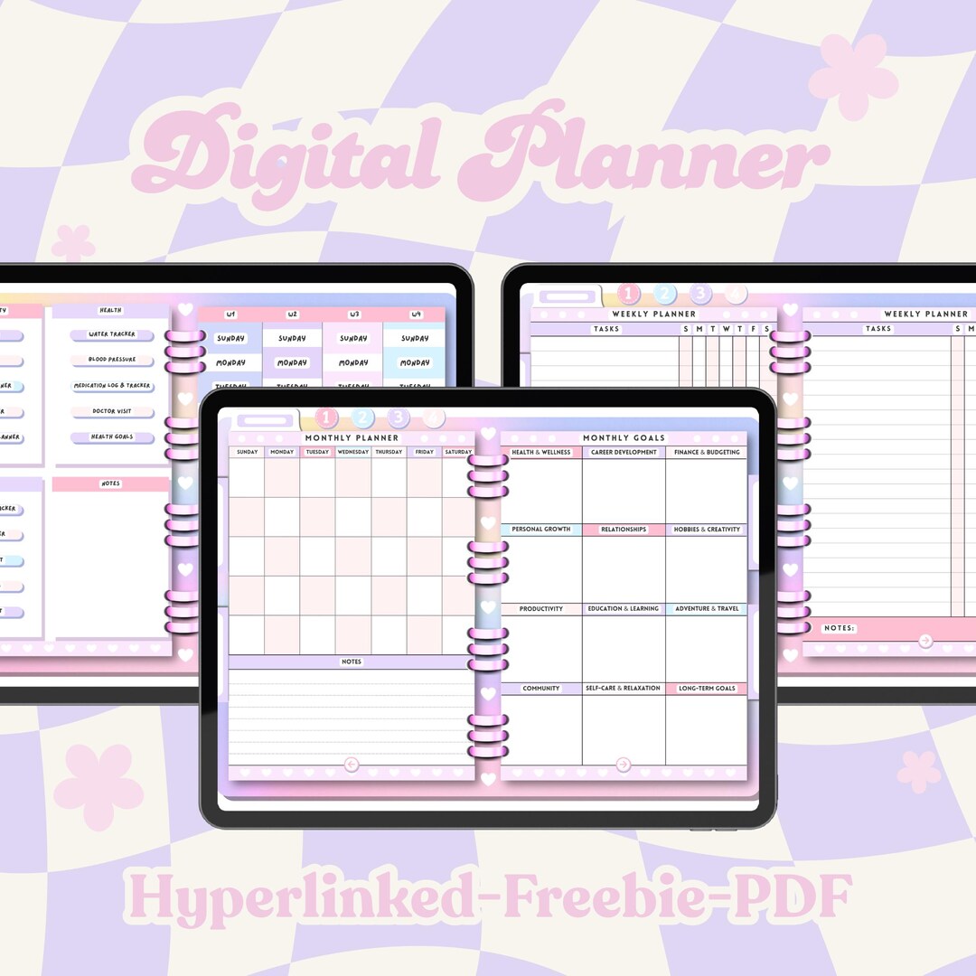 Undated Cute Pastel Digital Planner | PDF | Hyperlinked | Freebie - Etsy