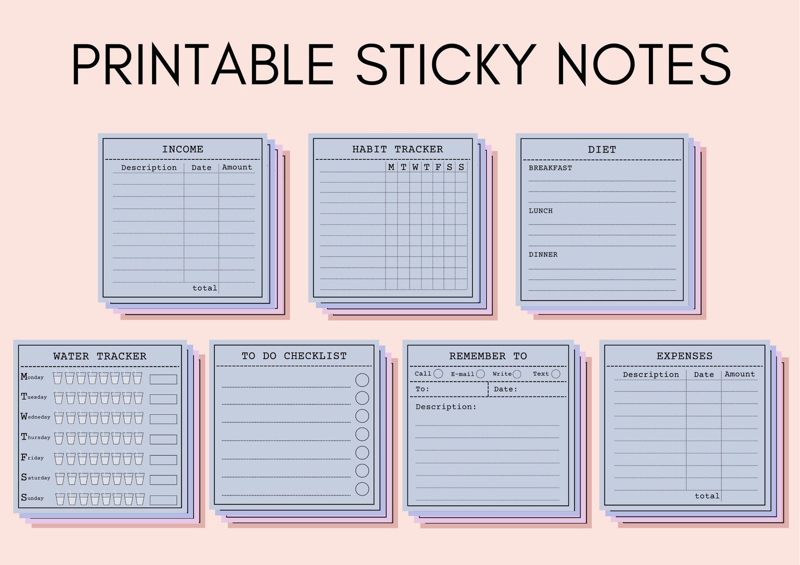 Printable Planner Sticky Notes, Tracker Sticky Notes, Memo Cards ...