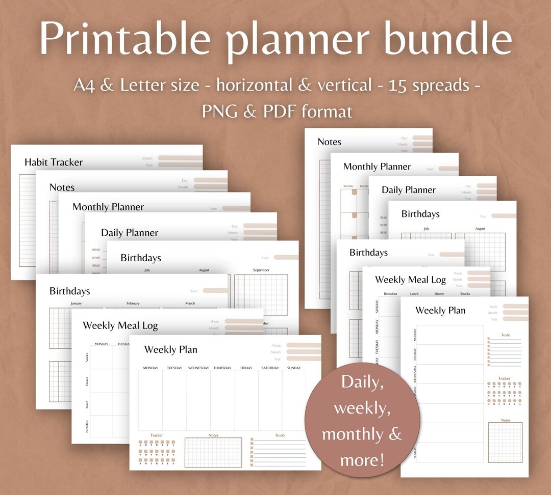 Printable Bundle Daily Weekly Monthly Planner Habit & - Etsy