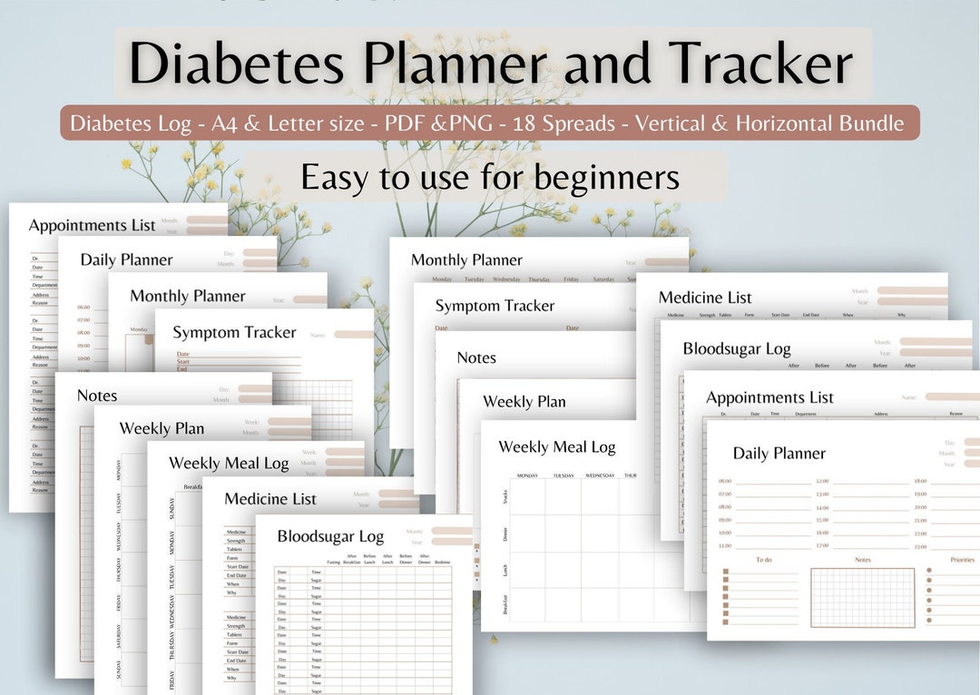 Printable Diabetes Planner Bloodsugar Log and Tracker Bundle - Etsy
