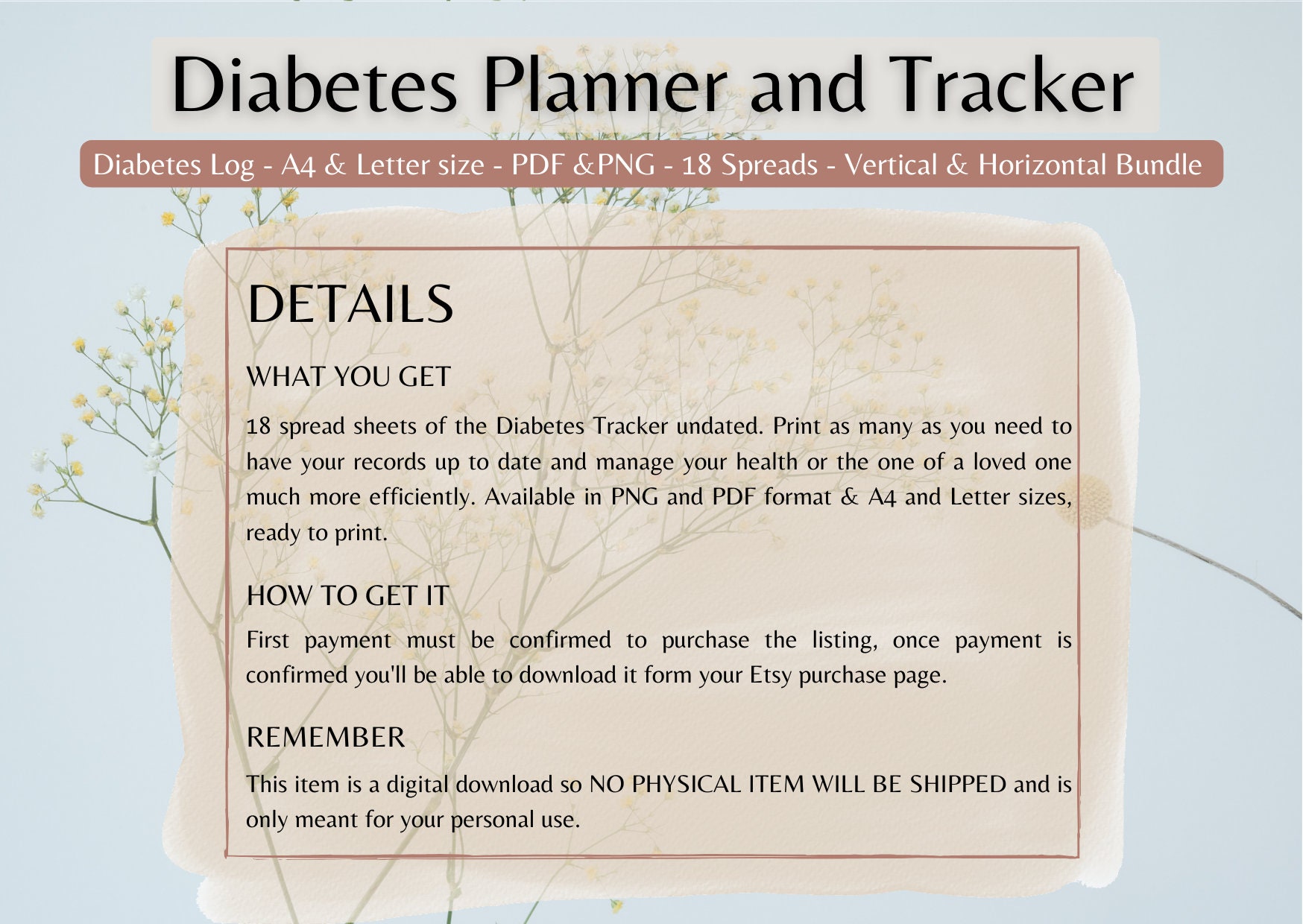 Printable Diabetes Planner Bloodsugar Log and Tracker Bundle - Etsy
