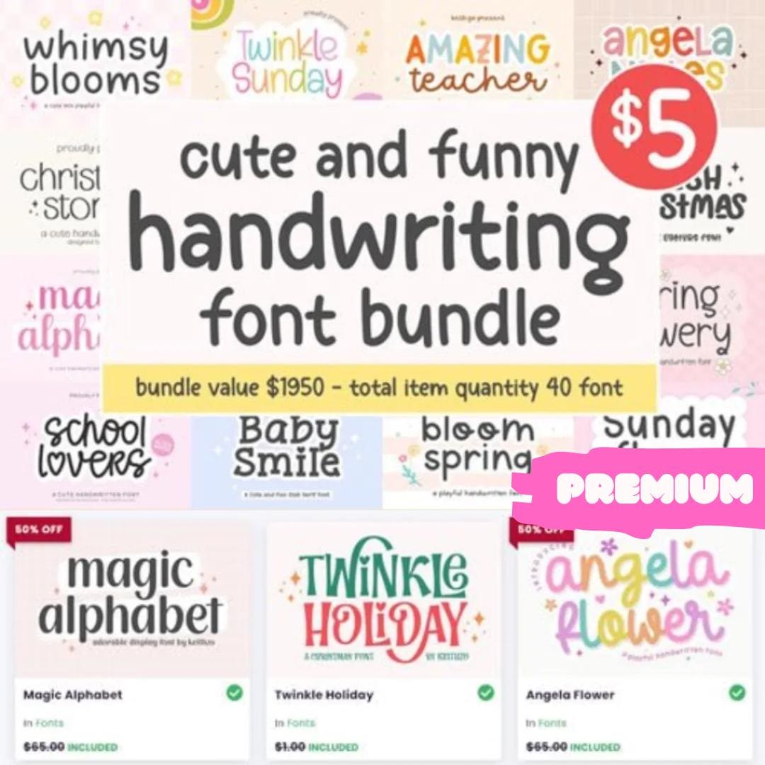 Cute Handwriting Font Bundle - 40 Premium Fonts, Handwritten Font ...