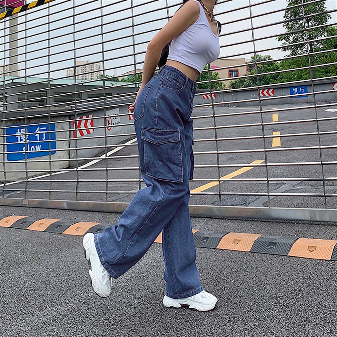 Streetwear Harajuku Womens Baggy Jeans Big Pockets High Etsy