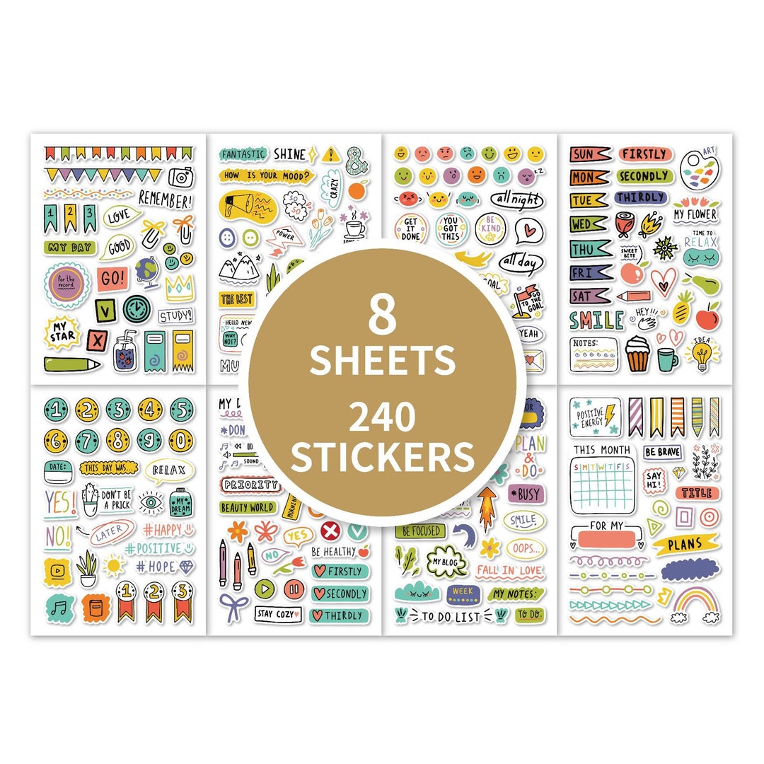 8 Sheets Set of 240pcs Diary Planner Stickers Plans Calendar Journal ...