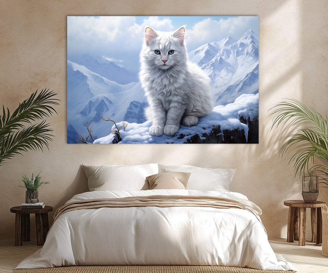 White Cat Canvas Print,white Cat Painting,white Cat Wall Art,cats Lover ...