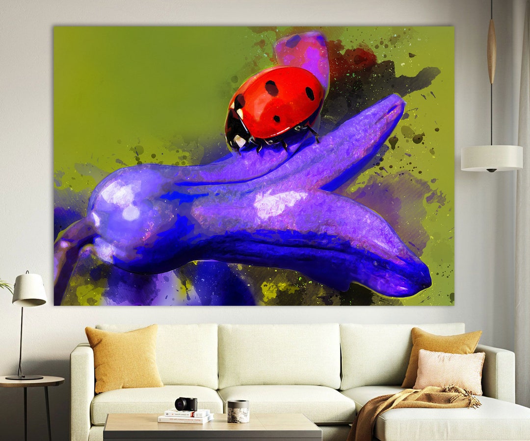 Ladybug Canvas Print, Ladybug Art,floral Canvas Print,room Wall Decor ...