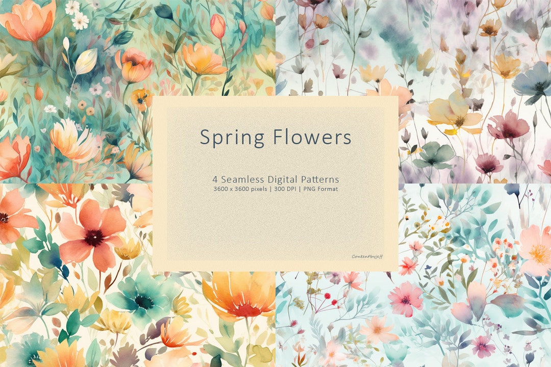 4 Seamless Spring Flower Patterns - Etsy