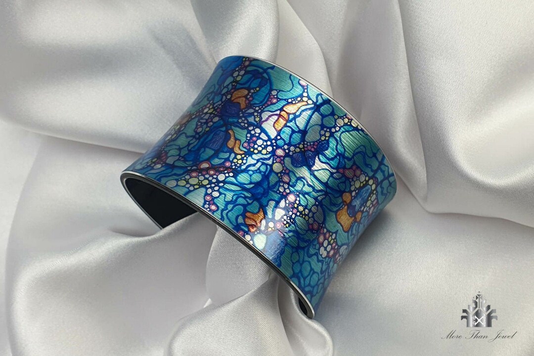 Ocean Blue Cuff Bracelet, Artistic Gift for Her, Neurographic Art ...