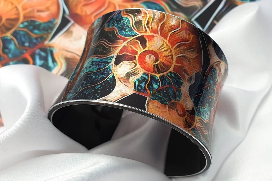 Snail Shell Ammonite Cuff Bracelet, Unusual Gift for Her, Ammonite ...