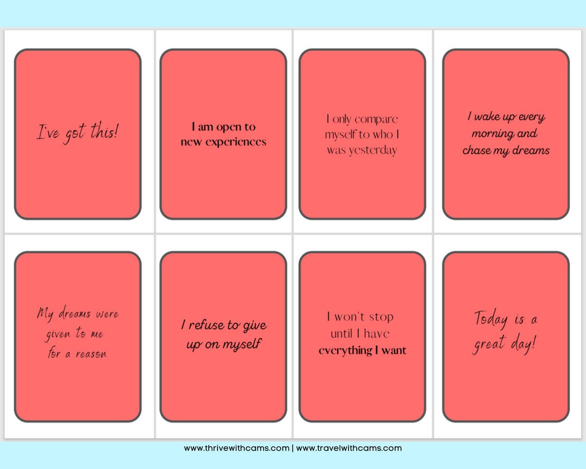 365 Affirmation Cards FREE Sheet Printable Motivational Cards ...