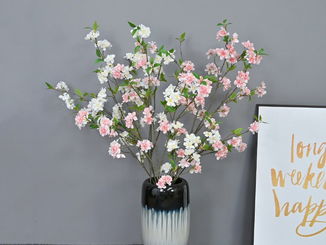 Artificial Cherry Blossom Long Branch With Leaves, Faux Sakura Flowers ...