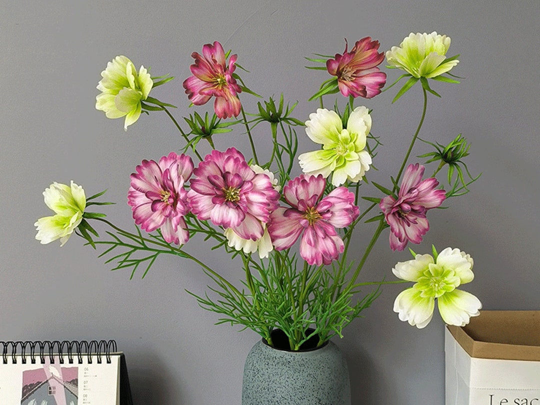 Fake Cosmos Flower With Stem Bud and Foliage, Artificial Galsang Flower ...