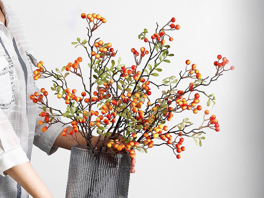 Fake Berry Branch With Leaves, Fall Rustic Fruit Craft, Artificial ...