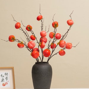 Fake Persimmon With Long Branch, Realistic Persimmon Stem, Rustic Fall ...
