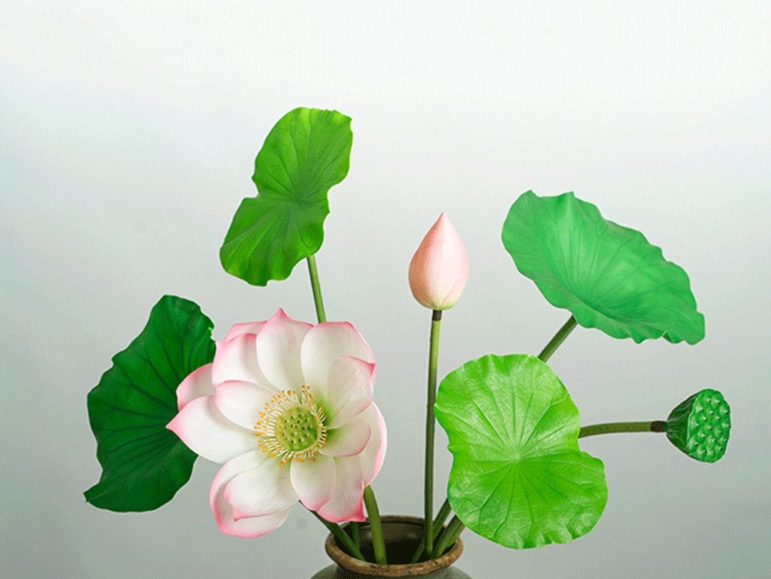 Artificial Lotus Flower With Long Stem, Realistic Water Lily Leaf, Fake ...