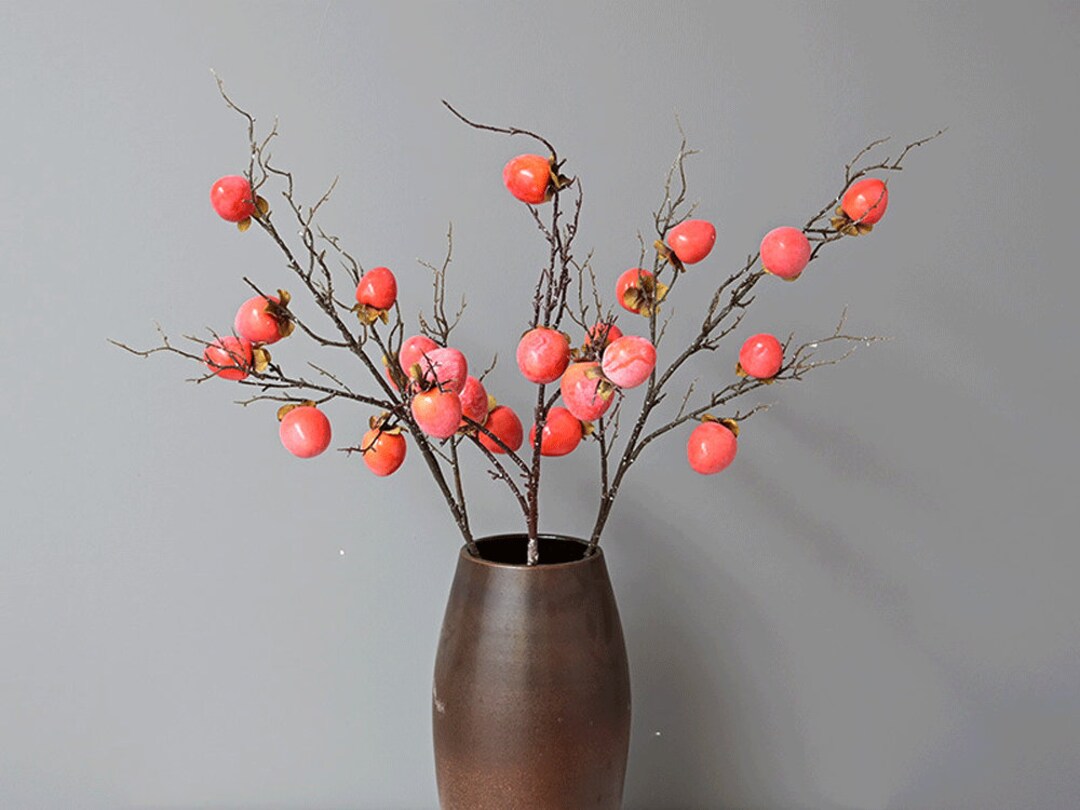 Artificial Persimmon Branch, Fake Fruit Craft, Autumn Rustic Wild Fruit ...