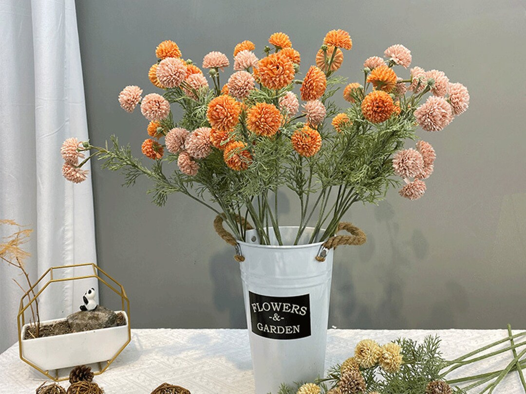 Artificial Pompon Mum Stem, Realistic Chrysanthemum With Foliage ...