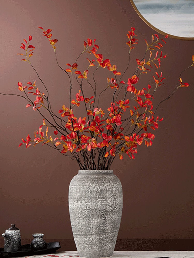 Artificial Twig With Foliage, Fake Small Tree Branch, Fall Orange Leaf ...