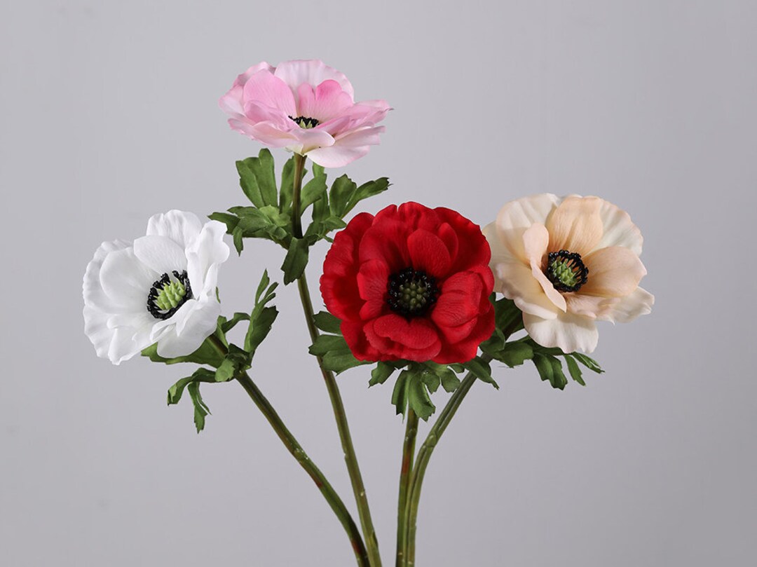 Anemone Stem With Leaves, Artificial Flower Craft, Real Touch Petals ...