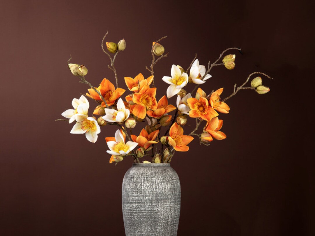 Real Touch Silk Cotton Flower Sprig With Buds, Fake Kapok Flower Branch ...