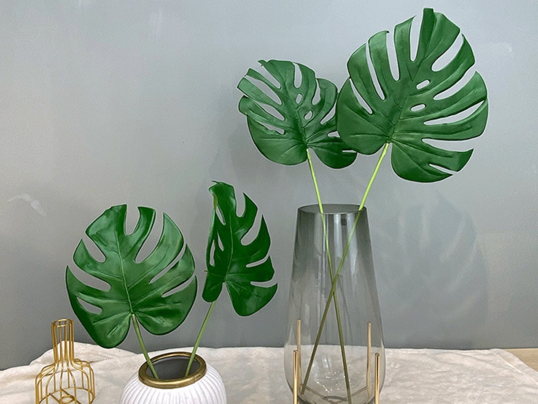 Artificial Monstera Leaf Stem, Faux Tropical Plant Foliage, Indoor ...