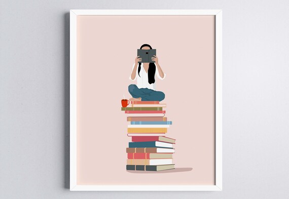 Book Lover Art Print Girl Reading Art Print Book Gift | Etsy