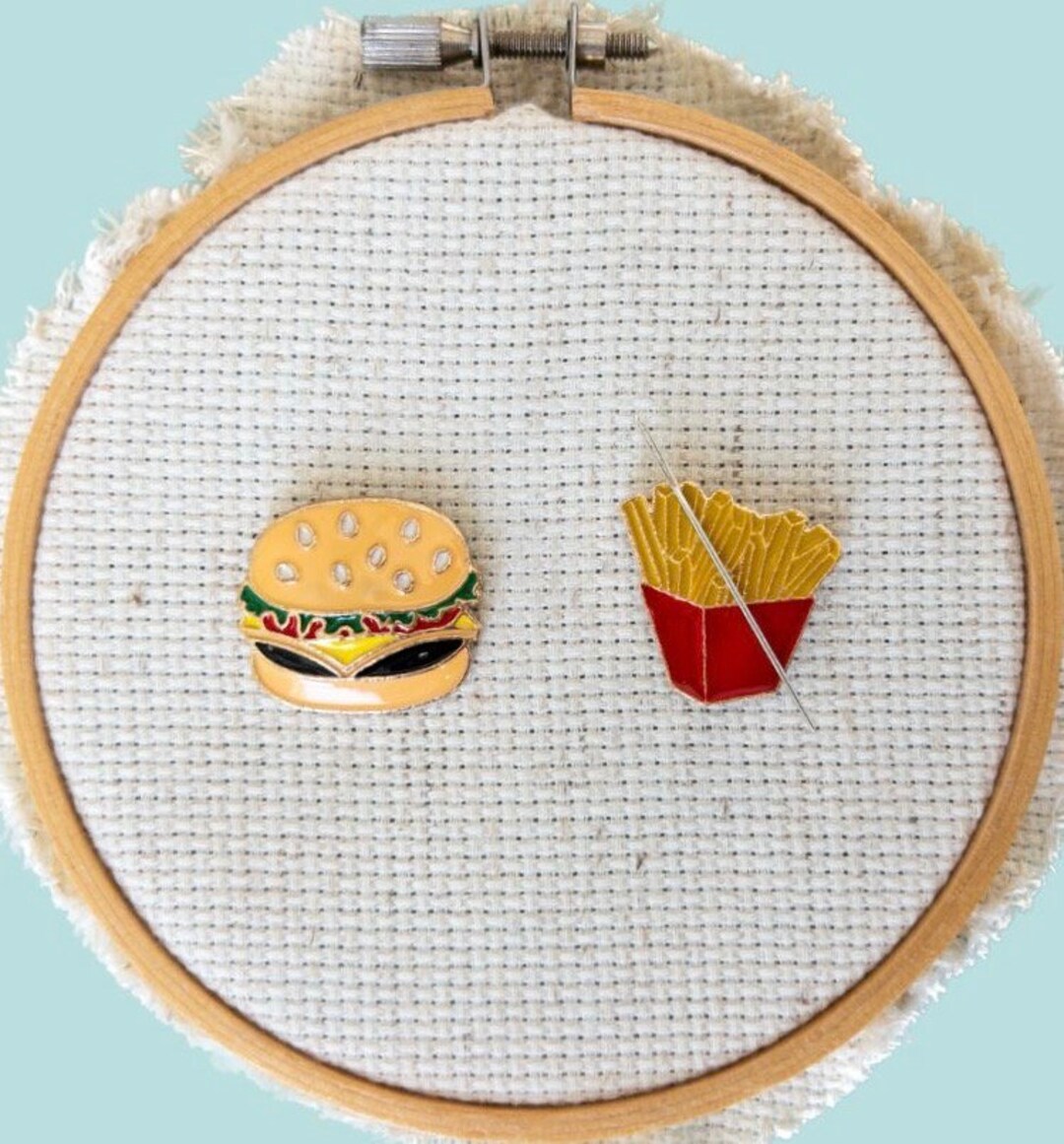 Cheeseburger or Fries Enamel Needle Minder, Fridge Magnet, Magnetic ...