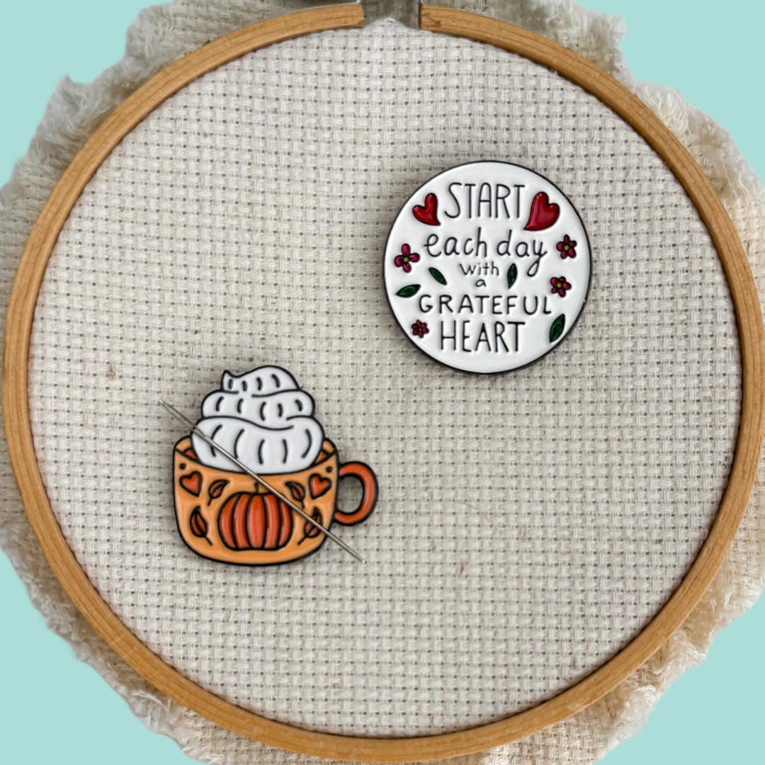 Pumpkin Spice Latte and Grateful Needle Minders, PSL Needle Holder, Coffee Fall Stitching Magnet ...