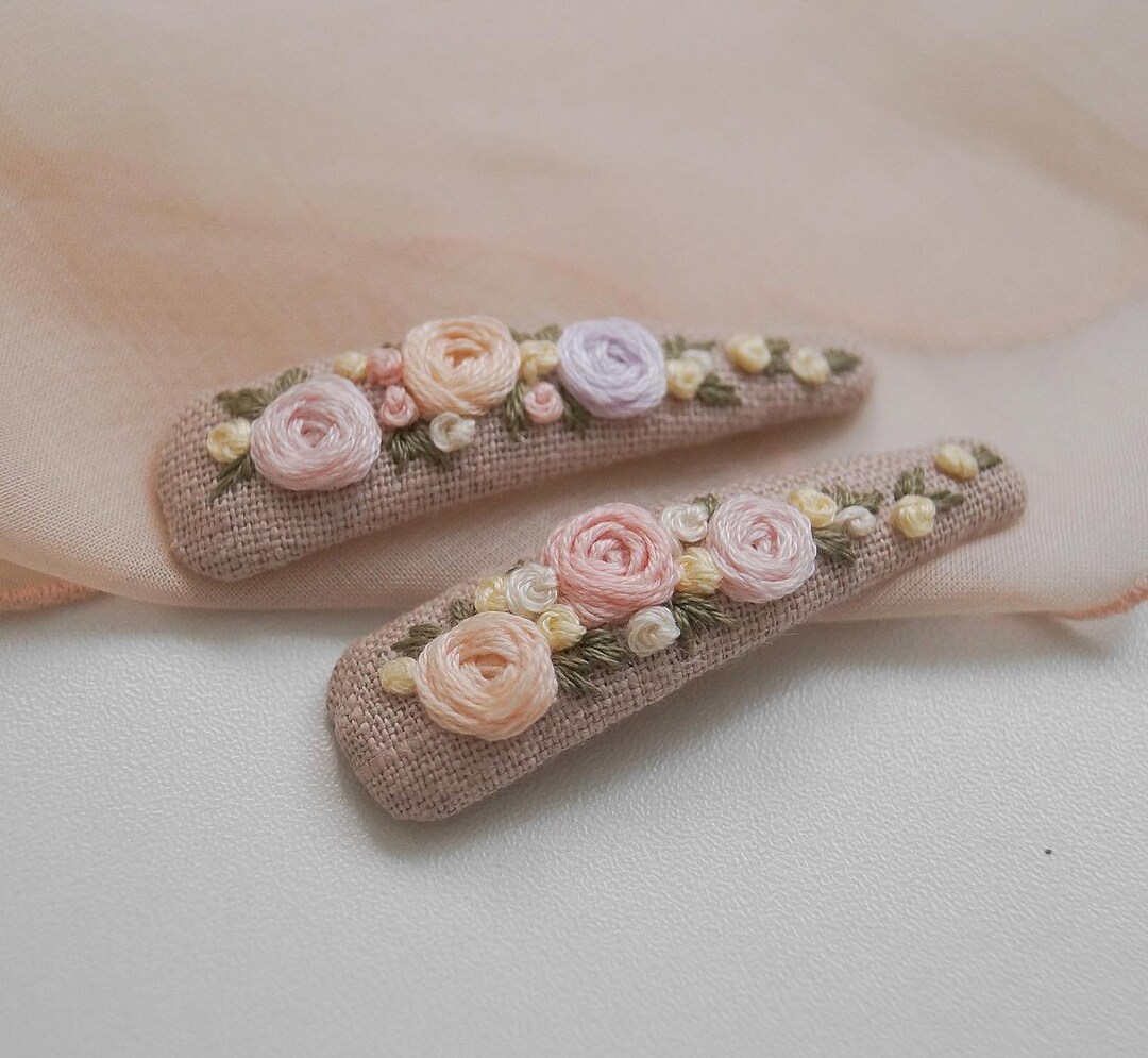 Hand Embroidered Linen Hair Clips Floral Embroidery Hair - Etsy