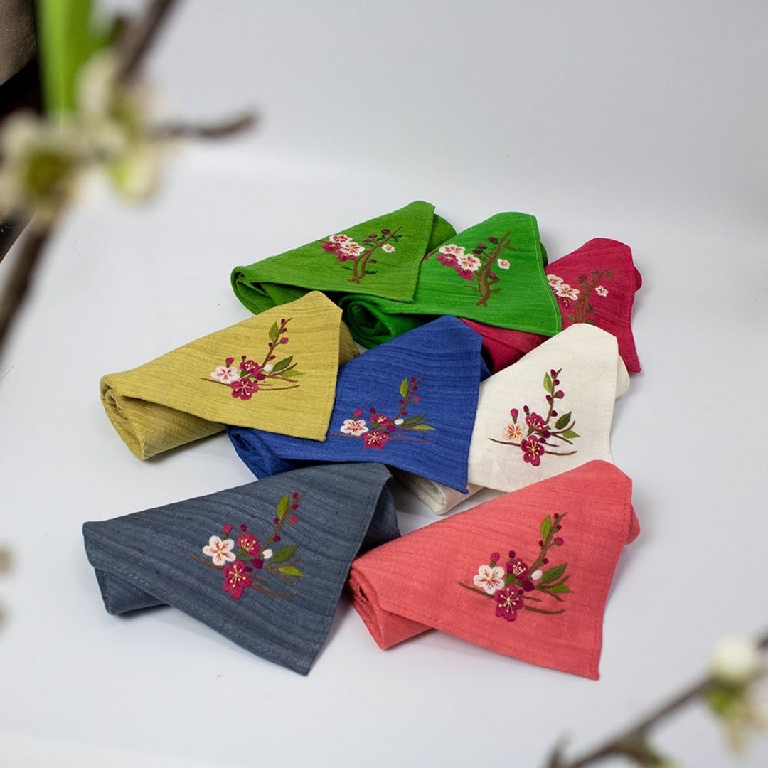 Vintage Floral Handkerchiefs, Embroidered Linen Handkerchief, Hand ...