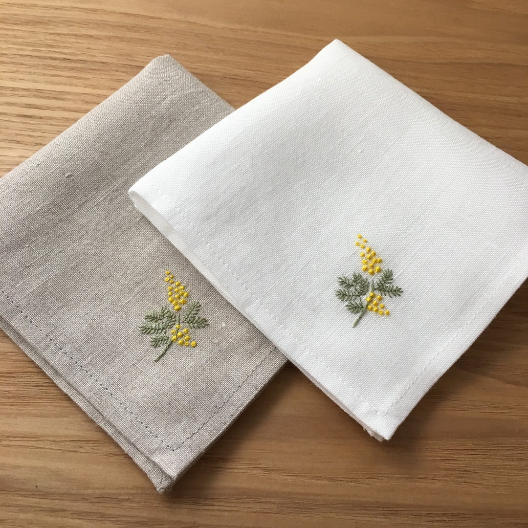 Linen Handkerchief,beautiful Floral Handkerchief, Hand Embroidered ...