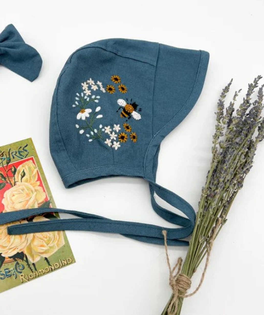 Linen Hand Embroidery Brimmed Bonnet, Embroidered Bonnet, Soft and ...