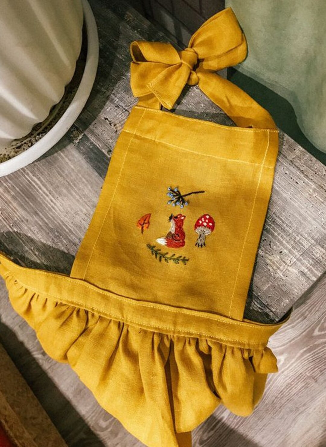 Natural Apron Dress for Women Linen Cotton, Hand Embroidered Apron ...