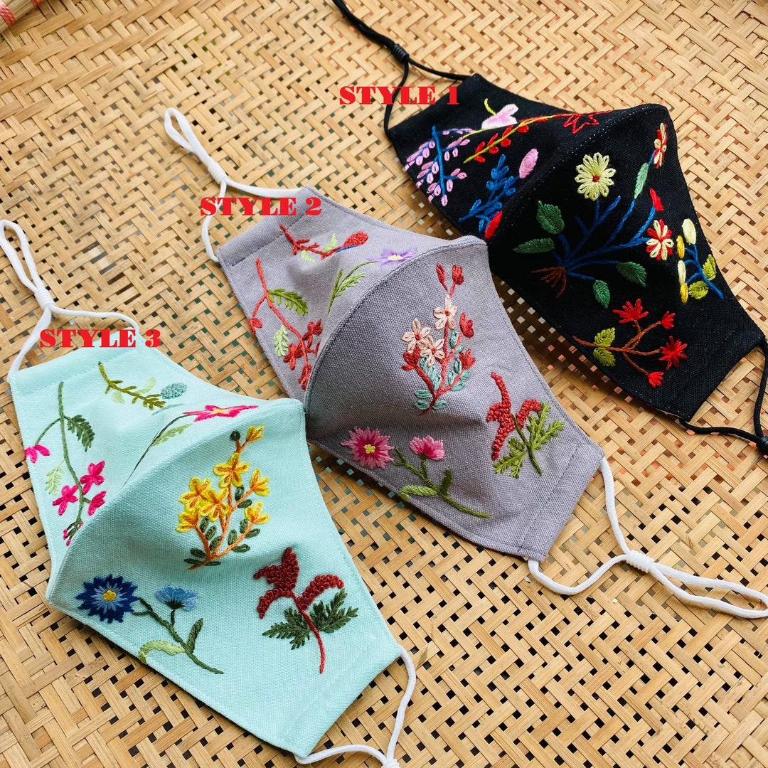 Elegant Floral Embroidery Face Mask. 4 Layers Mask. Unique Hand ...