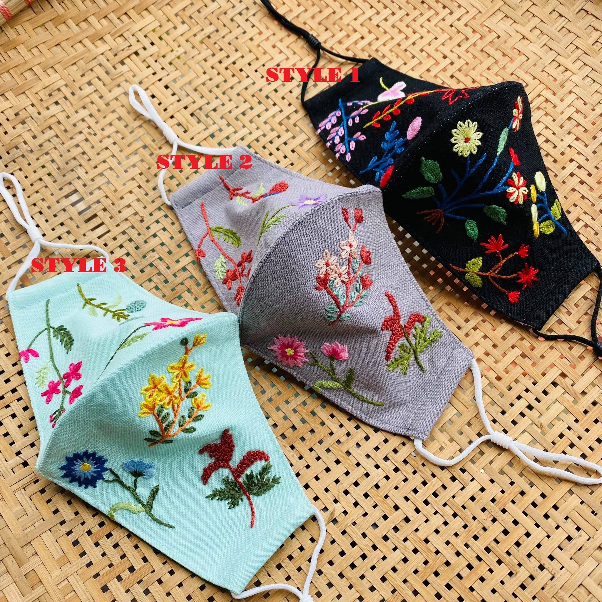 Elegant Floral Embroidery Face Mask. 4 Layers Mask. Unique | Etsy