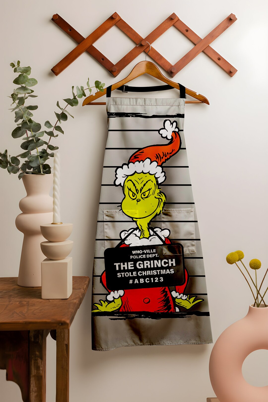 Green Monster Wanted Poster Apron, Anti Christmas Apron With Pockets ...