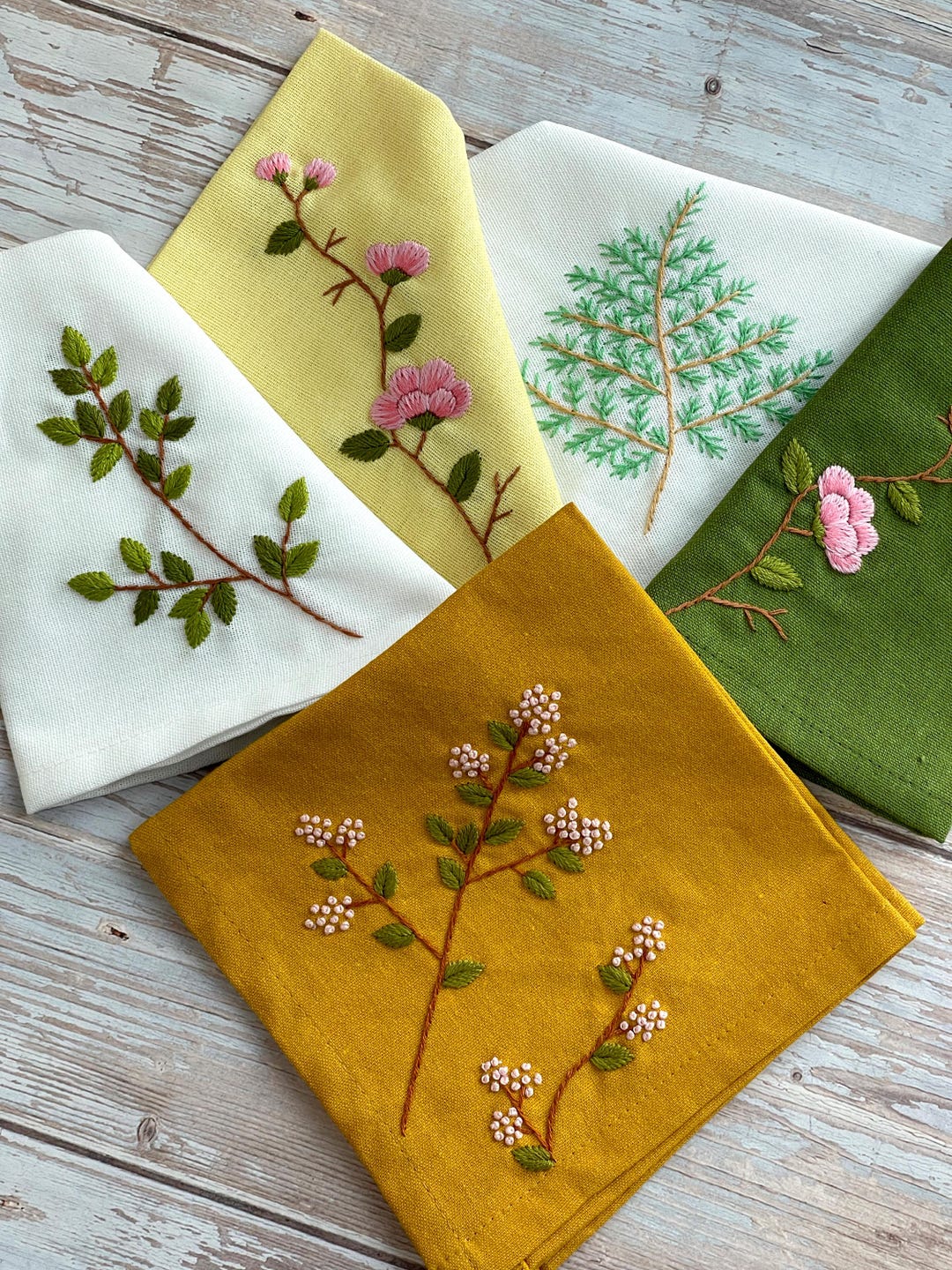 Floral Handkerchief, Linen Embroidered Handkerchief, Hand Embroidered ...