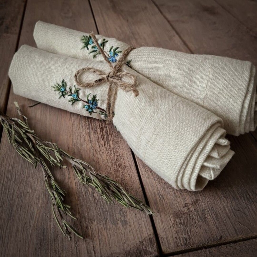 Linen Napkins, Embroidered Linen Napkins, Hand Emboridery Linen Table ...