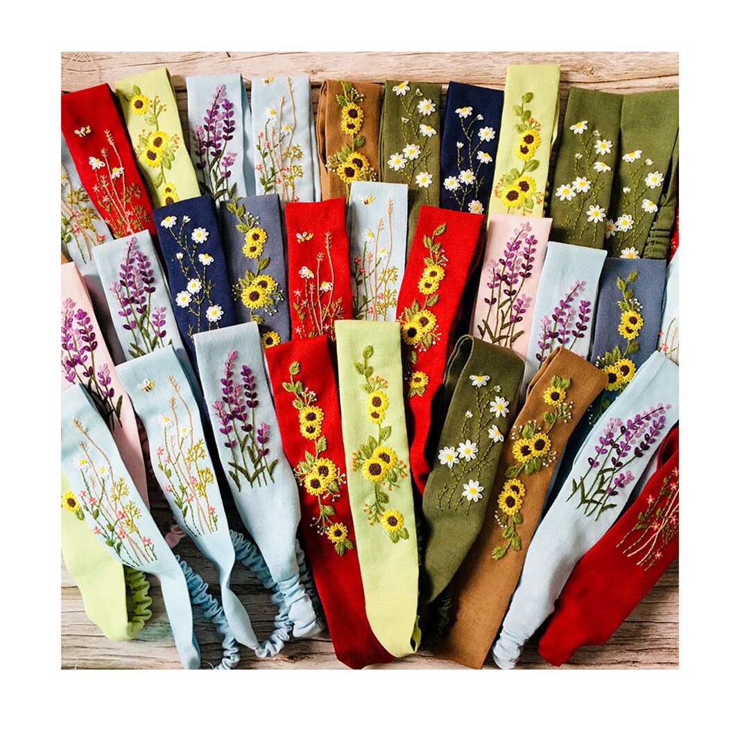 Floral Hand Embroidered Linen Turban, Handmade Hair Turban With Flower ...