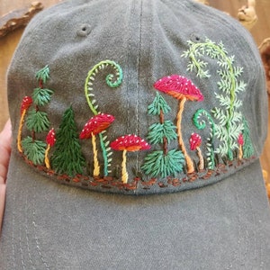 Mushroom Mix Fern Baseball Hat, Hand Embroidered Vintage Style Hat ...