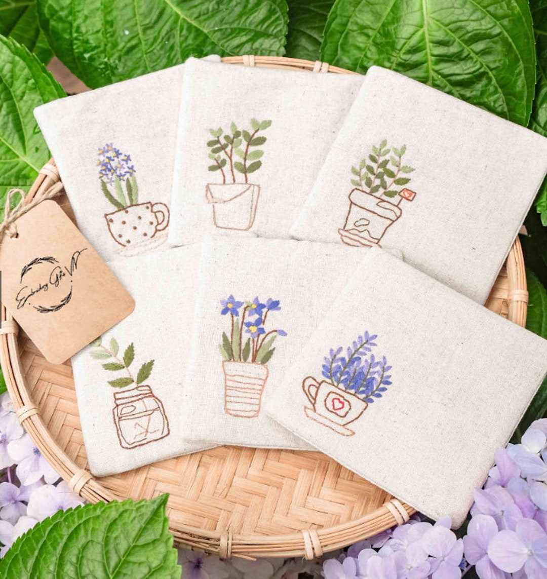 Floral Handmade Embroidered Coasters, Hand Embroidered Tea Coaster ...