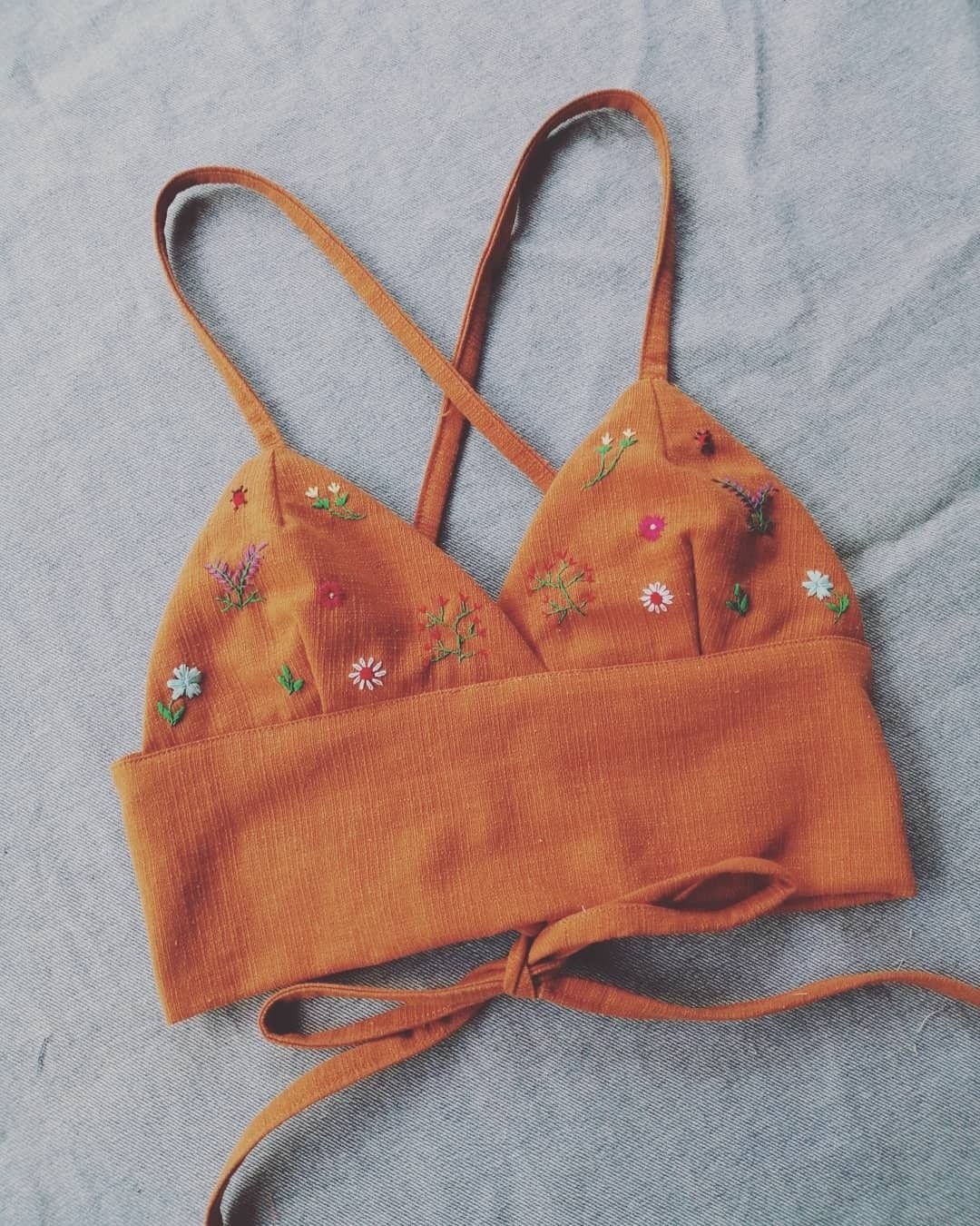 Linen Bra Embroidered Floral Linen Bra Hand Embroidered Bra - Etsy